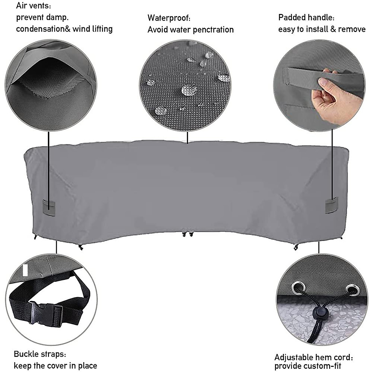 Skyour Patio Sectional Curved Sofa Protector Cover Waterproof Heavy Duty 420D Oxford Outdoor Sectional Curved Couch Sofa Furniture Covers with Windproof Reinforced Buckles (89.76x45.67x33.86in)