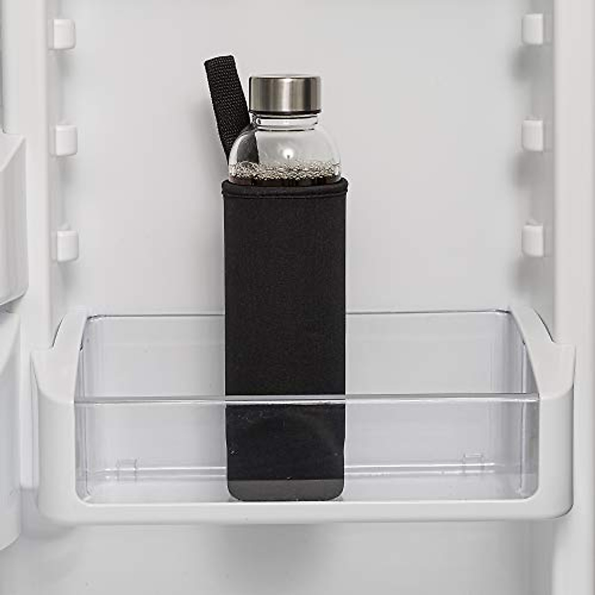 Primula Cold Brew Travel Bottle with Black Insulating Neoprene Sleeve - Borosilicate Glass and Stainless Steel Mesh Core - Dishwasher Safe - 19 Oz. - Clear