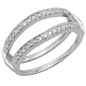 Dazzlingrock Collection 0.33 Carat (Cttw) 14K Round Diamond Wedding Double Guard Ring 1/3 CT, White Gold, Size 7