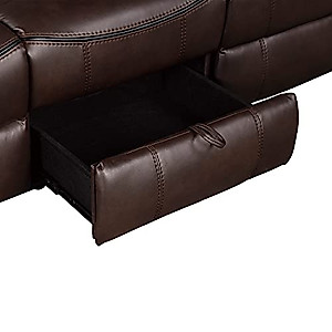 Lexicon Braelyn Faux Leather Double Reclining Sofa with Center Drop-Down Cup Holders, Receptacles, Hidden Drawer and USB Ports, 88.5" W, Dark Brown