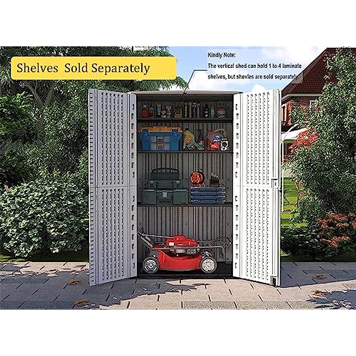 HOMSPARK Outdoor Storage Shed, 53 Cu.ft Outdoor Storage Cabinet with Lockable Doors, Double Layer Resin Vertical Storage shed for Garden, Patio, Backyard, 4×2.5×6.6 FT