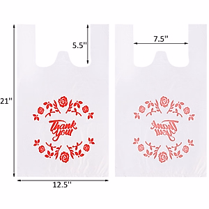Yesland 500 Ct Plastic Bags, Thank You Reusable Grocery Bag Disposable T-shirts Carryout Shopping Bags, 13 x 7 x 21 Inch, 15 Mic, 0.6 Mil Bulk Shopping Bags for Grocery Retail Restaurant, Red Flower
