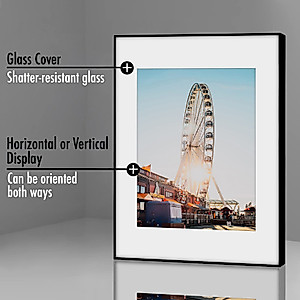 Americanflat Front Loading 11x14 Picture Frame with Shatter-Resistant Glass - Set of 3 - Use as 8x10 Frame with Mat - Metropolitan Collection - Photo Frame for Wall Display - Black