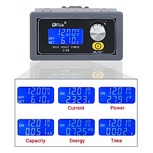 DROK Buck Boost Converter, DC 6-30V to 0-36V 6.1A 216W 6V 9V 12V 24V 36V CC CV Buck Boost Module, DC Regulated Power Supply, Stepdown Stepup Adjustable Voltage Regulator for Solar Panel