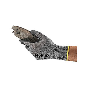 Ansell HyFlex 11-801 Nylon Glove, Black Foam Nitrile Coating, Knit Wrist Cuff, Large, Size 9 (Pack of 12)