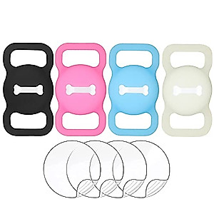 Pet Silicone Protective Case for Apple Tag, Dog Cat Collar Loop Anti-Lost Locator GPS Finder Adjustable Anti-Lost Locator Airtags for Children Elderly Bags ,Luminous Noctilucent Night Glow 4 Pack
