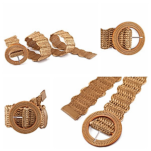 Ayliss Straw Woven Elastic Stretch Waist Belt Fashion Women Skinny Dress Belt Waist Dress Band straw woven bohemian belt (Khaki #1)