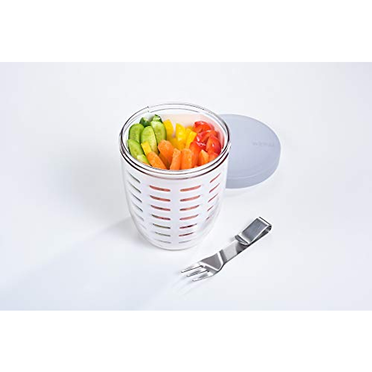 MEPAL, Fruit and Veggie Snack Pot with Airtight Lid, Colander and Fork, Portable, BPA Free, Nordic White, Holds 600ml|20oz, 1 Count