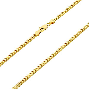 Nuragold 14k Yellow Gold 3.5mm Solid Miami Cuban Link Chain Pendant Necklace, Mens Womens Jewelry 16" 18" 20" 22" 24" 26" 28" 30"