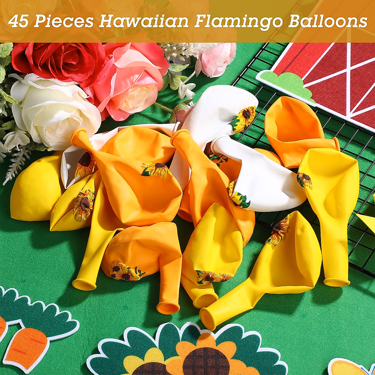 45 Pieces Sunflower Party Decorations Balloons Sunflower Latex Balloons 12 Inches Yellow White Sunflower Balloons for Summer Sunflower Themed Baby Shower Birthday Wedding Party Decorations Supplies