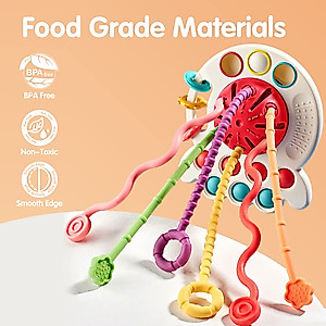 DaDaworld Montessori Toys for Toddlers, Montessori Baby Toys for 18 Months+ Octopus Shape Pull String Activity Toy Food Grade Silicone Sensory Toys for Toddlers, First Birthday Gift for Boys Girls