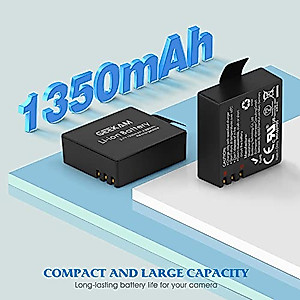 GeeKam Action Camera Battery, 2x1350mAh Rechargeable Battery for Sports Camera, Compatible for AKASO EK7000, WOLFANG GA100/GA200/GA300, Campark, Crosstour, Apeman, Victure, SJ4000