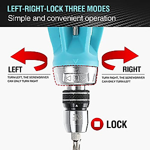 DURATECH Stubby Ratcheting Screwdriver, 12-in-1 Multi-bit Short Screw Drivers, Innovated Bits Quick-Load Mechanism, with Phillips, Slotted, Torx, Square Bits Stored in Handle
