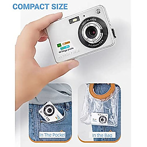 Digital Camera for Teens, 4K 48MP Ultra HD Point and Shoot Camera, 2.7in LCD Rechargeable Students Compact Camera with 8X Digital Zoom, Mini Vlogging Cameras Gift for Kids Beginner (Silver)