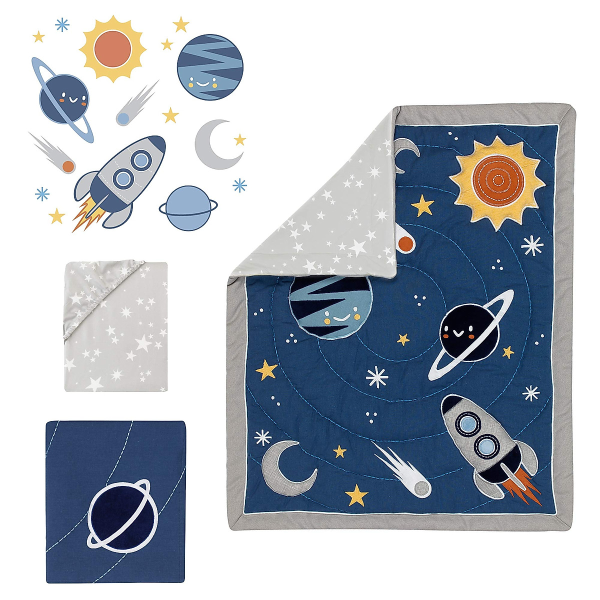 Lambs & Ivy Milky Way Space Galaxy 4-Piece Baby Nursery Crib Bedding Set - Blue/Gray