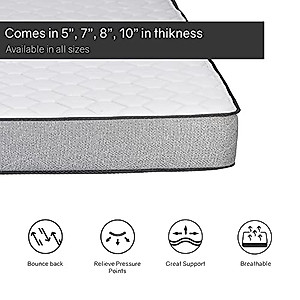 Greaton, 5/7/8/10 Inch Medium Firm High Density Foam Mattress, Comfortable Mattress for Cooler Sleep Supportive & Pressure Relief, Twin, White