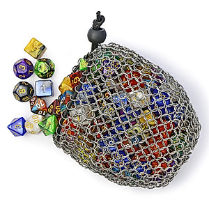YOUSHARES Chainmail D&D Dice Bag - Large Capacity Stainless Steel Drawstring Dice Bag for Dungeons and Dragons Dice Set (Hold 100 DND Dice)