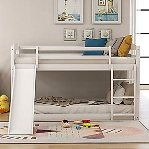 Solid Wood Twin Over Full Bunk Bed with Two Storage Drawers (White+Pine+Twin)