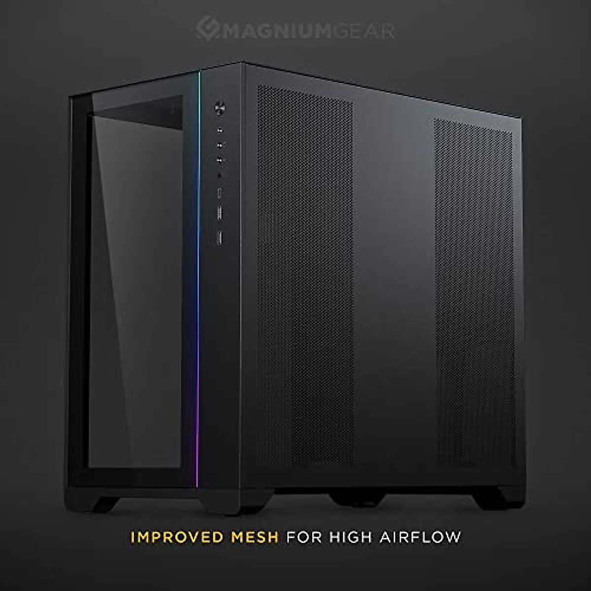 MagniumGear (MG-NE620Q_DBK02) NEO Qube 2, Dual Chamber ATX Mid-Tower, Digital-RGB Lighting, Front I/O USB Type C, Tempered Glass Panels, Black