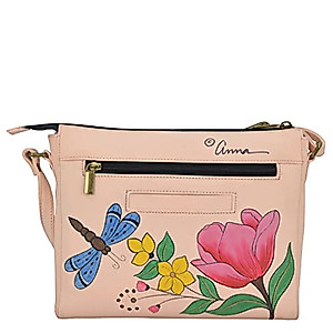 Anna by Anuschka Women’s Genuine Leather Slim Medium Crossbody - Hand Painted Original Artwork - Dragonfly Garden