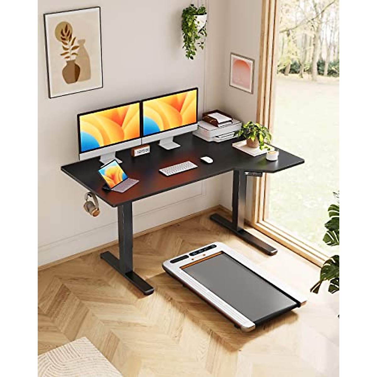 ErGear L Shaped Height Adjustable Electric Standing Desk 55" Corner Dual Monitor Wall Mount for 17 to 32 Inch