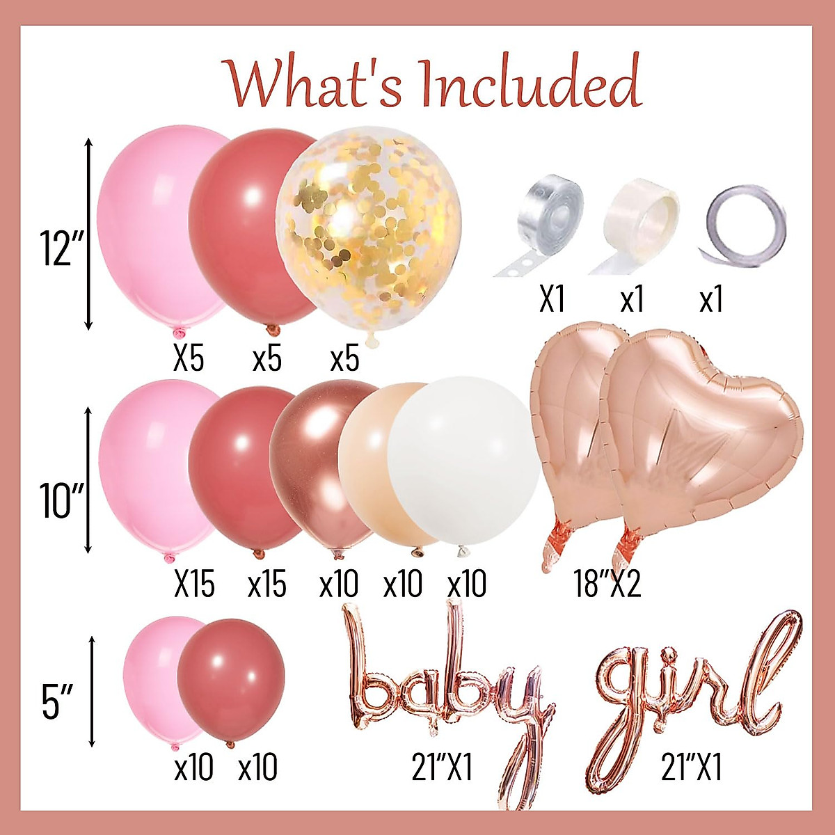 132pcs Rose Gold Baby Shower Decorations with Girl Baby Boxes, Boho Blush Pink Tan Butterfly Balloon Arch Kit Baby Box with Letters for Women Birthday Bridal Wedding Tea Party Valentine’s Day