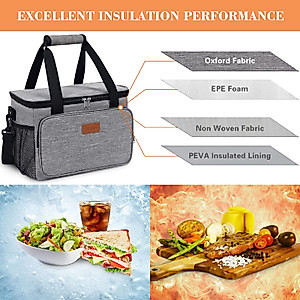 Elyum Lunch Box, Lunch Bag Women/Men Large Insulated Lunch Bag with Adjustable Shoulder Strap, Leak Proof Cooler Bag Reusable for Office Picnic Beach (15L, Grey)