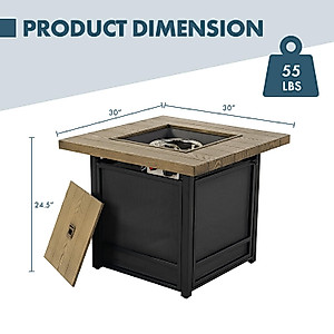 Fire Pit Table, Propane Firepit Outdoor Gas Fire Pits Clearance, 50,000 BTU with Woodgrain Tabletop, Lid, Lava Rocks for Outside Patio, Garden, Deck, Yard
