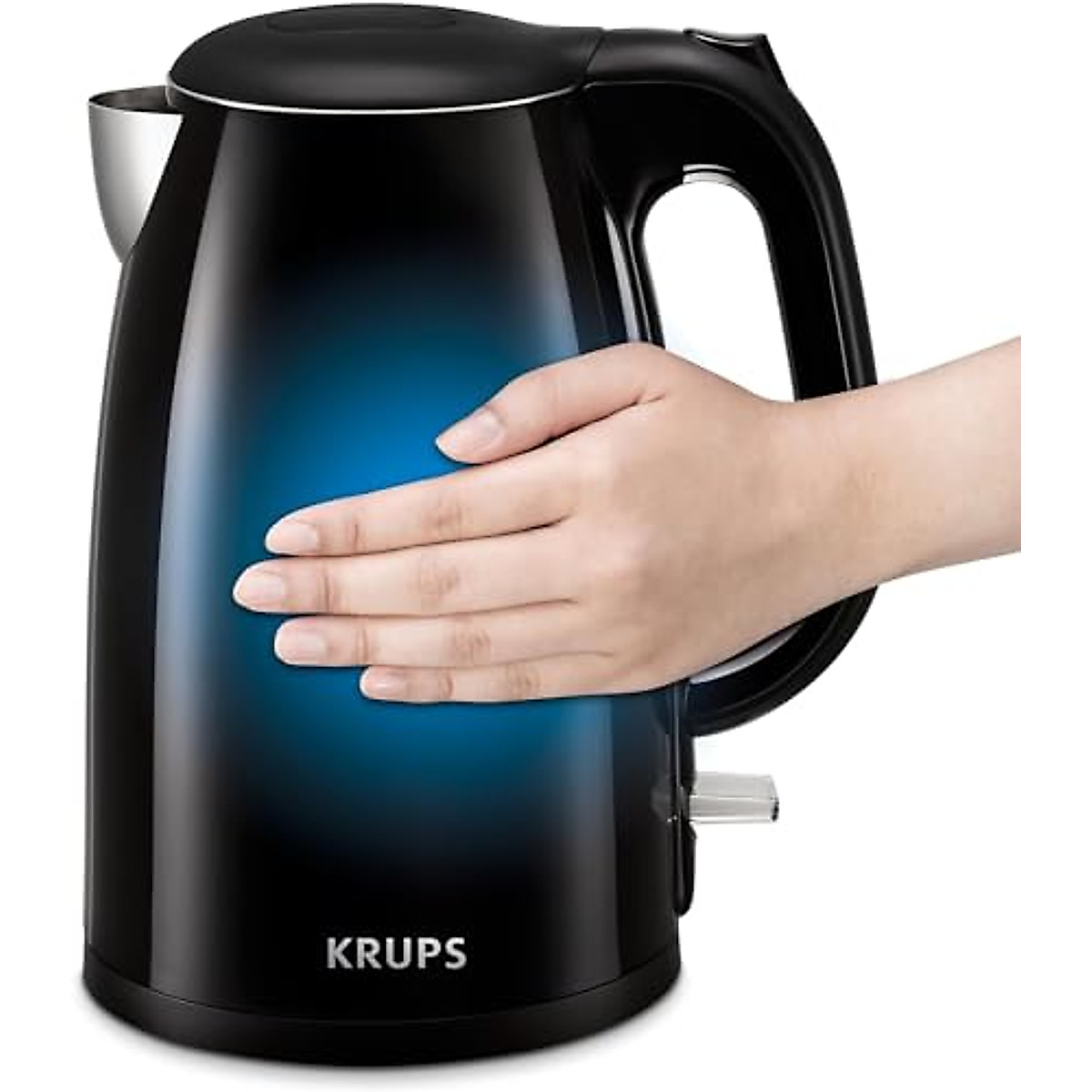 Krups, Electric Kettle, Cool Touch Stainless Steel Interior 1.5 Liter 1500 Watts Fast Boiling, one cup in 80 seconds, Double Wall, Fast Boiling, Auto Off, Keep Warm, Cordless Black