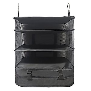 Tmzlier Portable Hanging 3-Shelf Travel Shelves Bag Packing Cube Organizer Suitcase Large Capacity Storage with 2 Hooks (Black, X-Large)