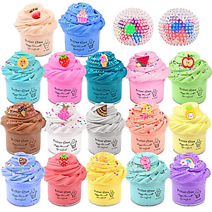 Butter Slime Kit 19 Pack, with 2 Pack Stress Relief Balls, Scented Fruit Mini Slime for Kids Party Favor, Unicorn Crunchy Slime Toys for Girls Boys, Super Soft and Non-Sticky
