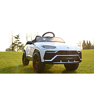 Rock Wheels Licensed Lamborghini Urus Ride On Truck Car Toy, 12V Battery Powered Electric 4 Wheels Kids Toys w/Parent Remote Control, Foot Pedal, Music, Aux, LED Headlights, 2 Speeds (Yellow)