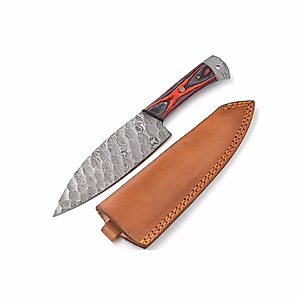 Wild Turkey Handmade Damascus Knife Collection Full Tang Hunting chef Knife w/leather case. (3315)