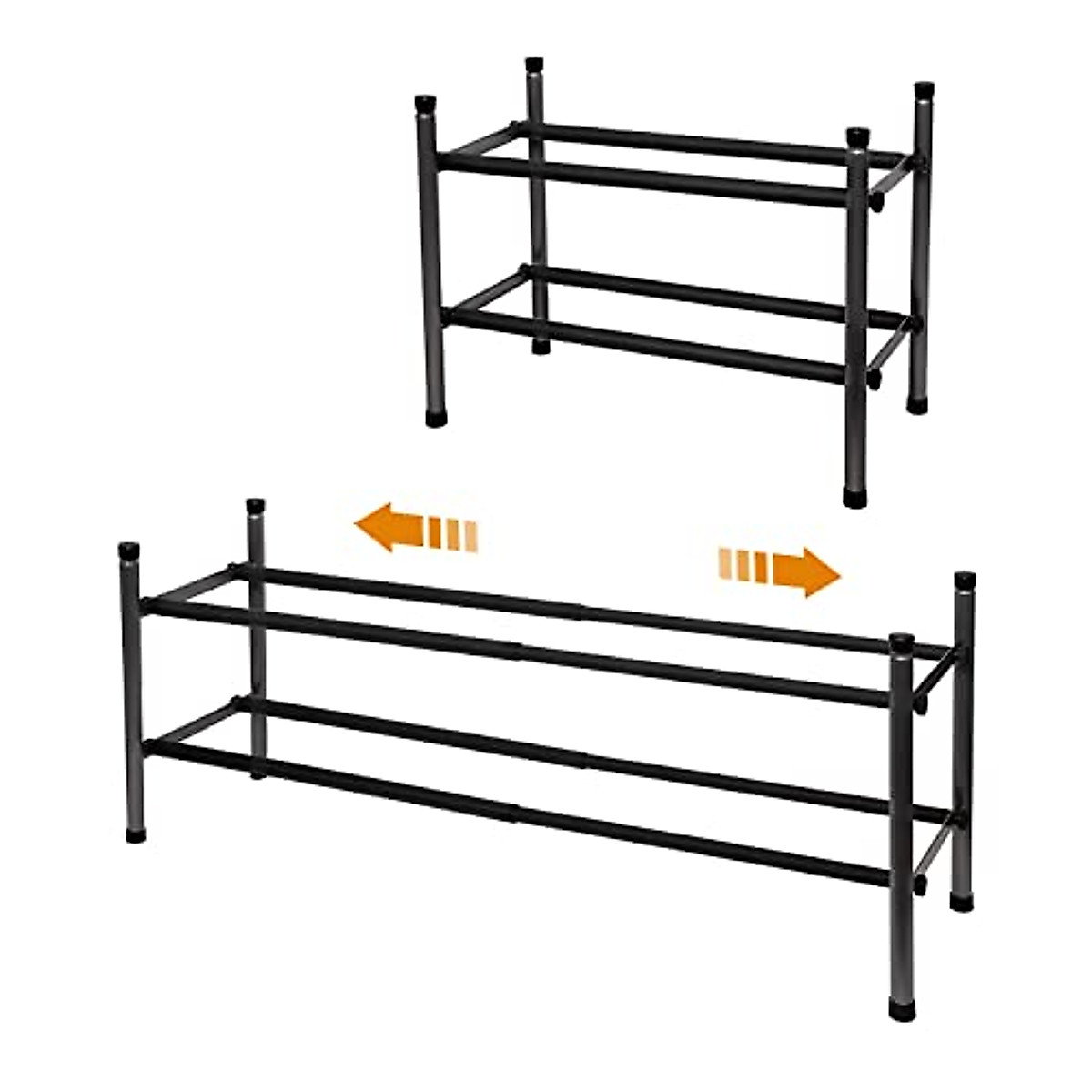 MULISOFT 2-Tier Expandable Shoe Rack, Stackable and Adjustable Shoe Shelf Storage Organizer Heavy Duty Metal Free Standing Shoe Rack for Closet Entryway Bedroom Garage (Black),1 Pack