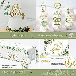Sage Green Baby Shower Decorations, Gender Neutral Baby Shower Decorations, Greenery Baby Shower Party Supplies, Oh Baby Backdrop Tablecloth Balloon Garland BABY Box Welcome Baby Banner