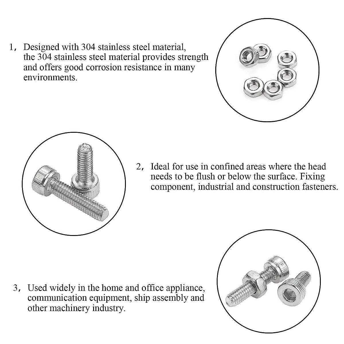 DYWISHKEY 700 Pieces M3 Stainless Steel 304 Hex Socket Head Cap Bolts Screws and Nuts Assortment Kit