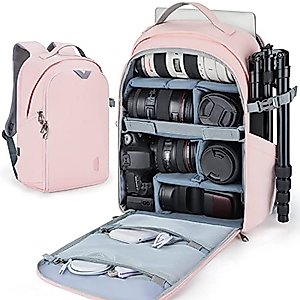 BAGSMART Camera Backpack, DSLR SLR Camera Bag Backpack Fits 15.6 Inch Laptop,Anti-Theft Waterproof Camera Case for Photographers and Women,with Rain Cover,Tripod Holder,Pink