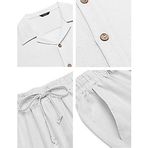 COOFANDY Mens Coordinated Outfit Linen Beach Casual Cuban Button Up Shirts Drawstring Pants, A-white, X-Large