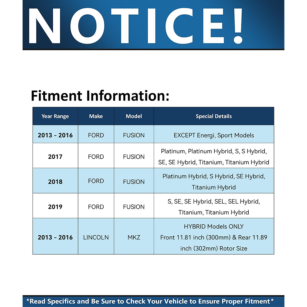 Detroit Axle - Brake Kit for 2013-2019 Ford Fusion 2013-2016 Lincoln MKZ 2014 2015 2016 Disc Brake Rotors and Ceramic Brake Pads Replacement : 11.81" inch Front and 11.89" inch Rear Rotor