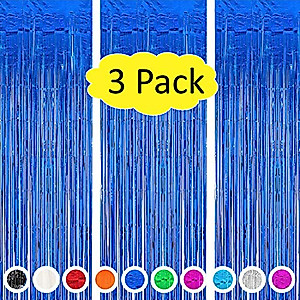 Vanujoy 3 Pack Blue Foil Fringe Backdrop Curtains Party Decoration - Tinsel Party Door Fringe Curtain Backdrop for Birthday Bachelorette Party Engagement Bridal Shower Graduation Decoration