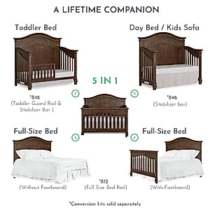Evolur Cheyenne 5-in-1 Full Panel Convertible Crib in Antique Brown, Greenguard Gold Certified
