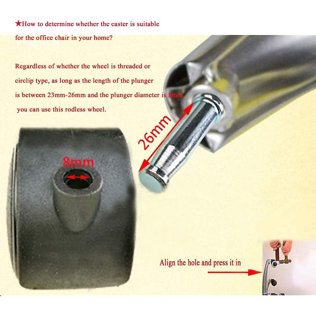 2 Inch Black Silent Stemless Caster, Furniture Casters, Replacement Swivel Chair Accessories, for Office Chair Casters, 5pcs, 150kg Capacity