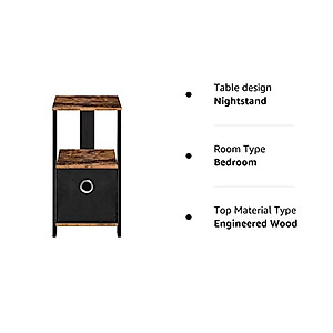 HOOBRO Bedside Table with Pull-Out Collapsible Storage Box, Retro Small Nightstand for Small Space, Living Room, Bedroom, Stable and Sturdy, Rustic Brown and Black BF35BZ01