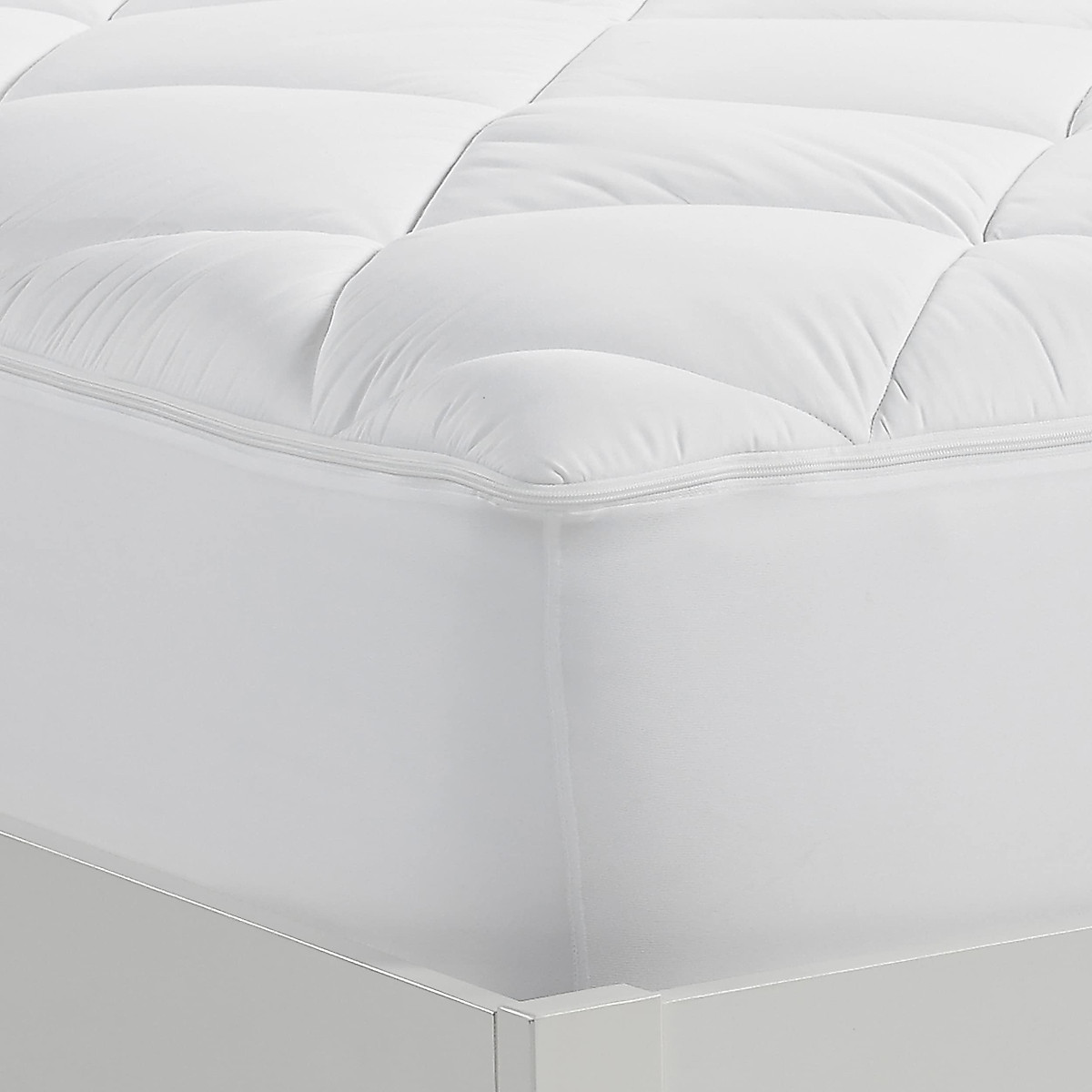 Serta Luxury Firm Fiber Fill Cooling Fitted Mattress Pad Cover, Cal King, White