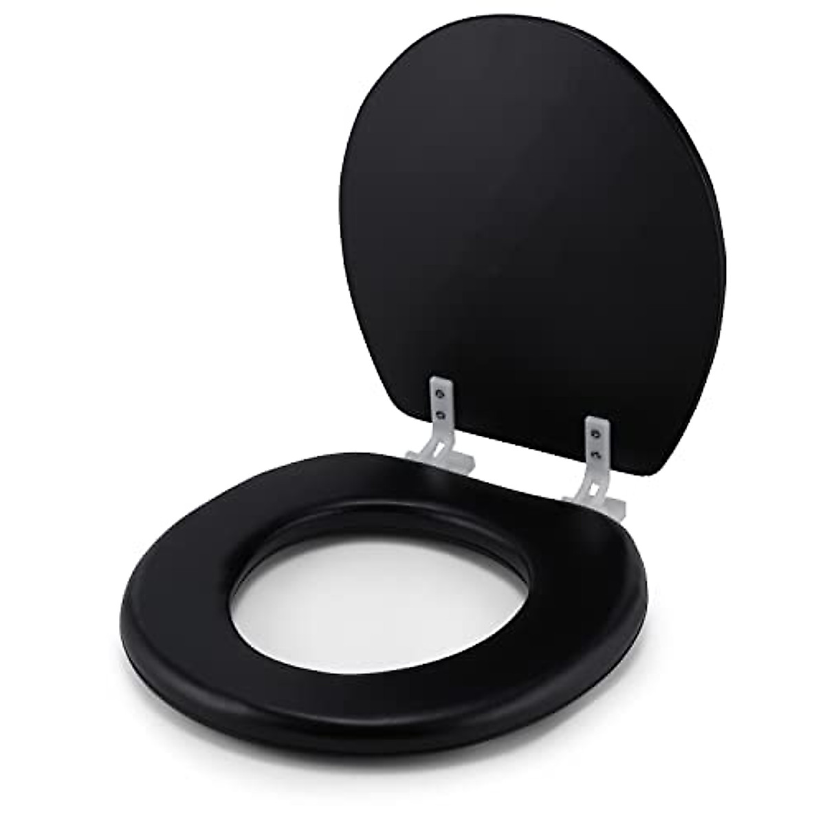 J&V Textiles Embroidered Soft Round Toilet Seat With Easy Clean & Change Hinge, Padded (Black)