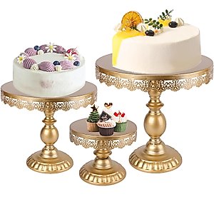 ZOOFOX 3 Pack Gold Cake Stand Set, Metal Cake Holder Dessert Display Plate Serving Tray for Baby Shower Wedding Birthday Party