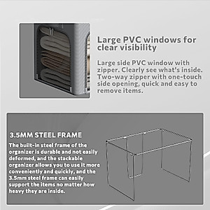 3Pack Clothes Storage Bins - Oxford Frame Storage Box Foldable Stackable Storage Organizer with 3 Openings Design, Metal Frame, Clear Window, Carry Handles (36L-15.7 * 11.8 * 11.8in, Grey)