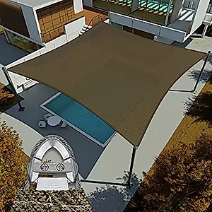E&K Sunrise Reinforcement Large Sun Shade Sail 24' x 24' Rectangle Heavy Duty Strengthen Durable Outdoor Garden Canopy UV Block Fabric (260GSM)- - Brown