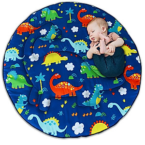 UOMNY Baby Rug Dinosaur Infant Floor Playmat Tummy Time Mat Area Rug Non Slip Baby Round Play Pad Crawling Mat Game Blanket for Children Toddlers Bedroom 47 inch