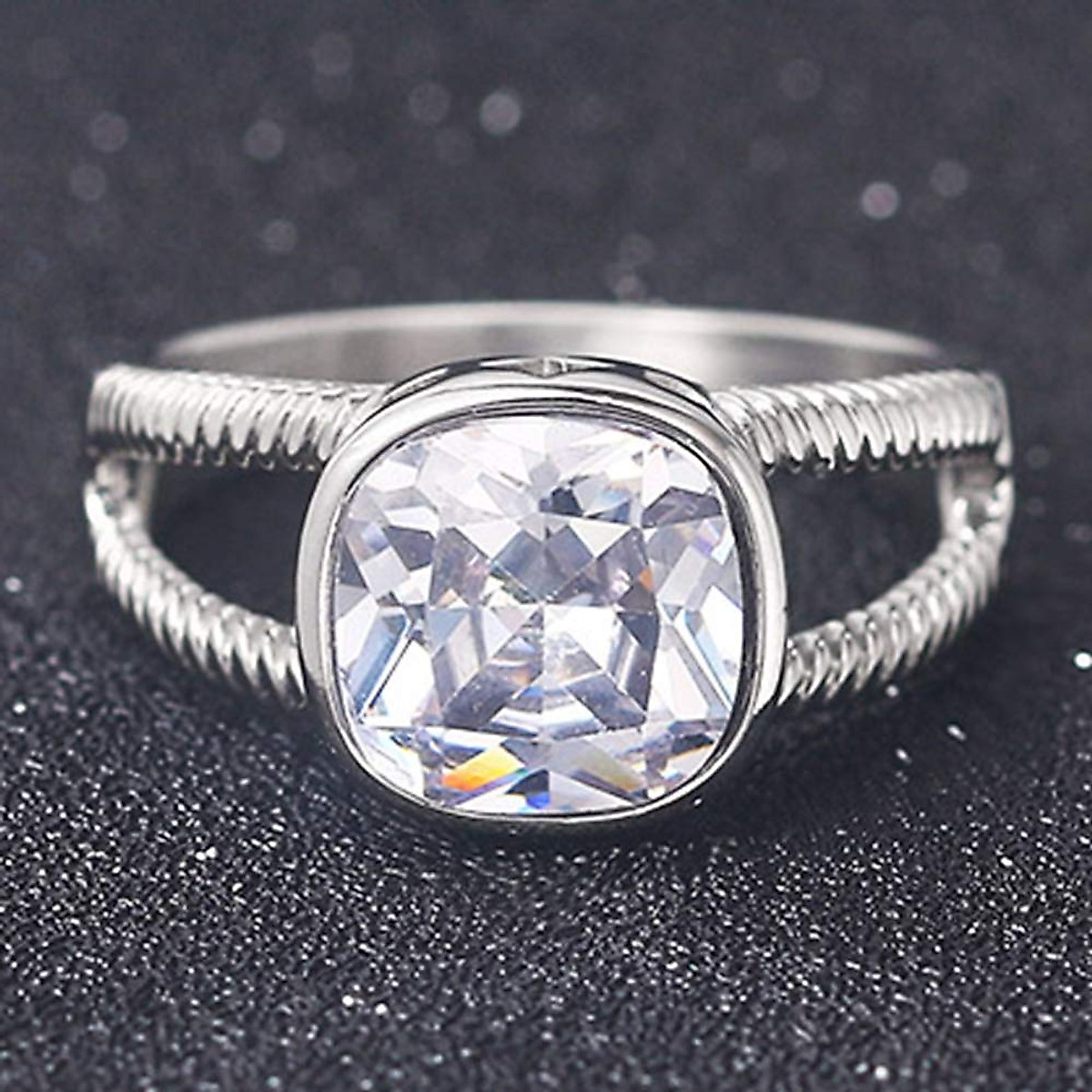 Jude Jewelers Stainless Steel Square Princess Cut Split Shank Wedding Engagement Propose Anniversary Statement Ring (Silver Clear, 8)